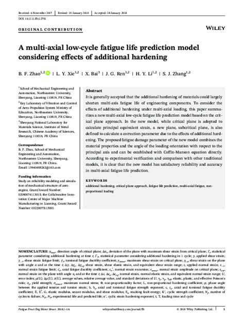 Pdf A Multiaxial Low Cycle Fatigue Life Prediction Model For Both