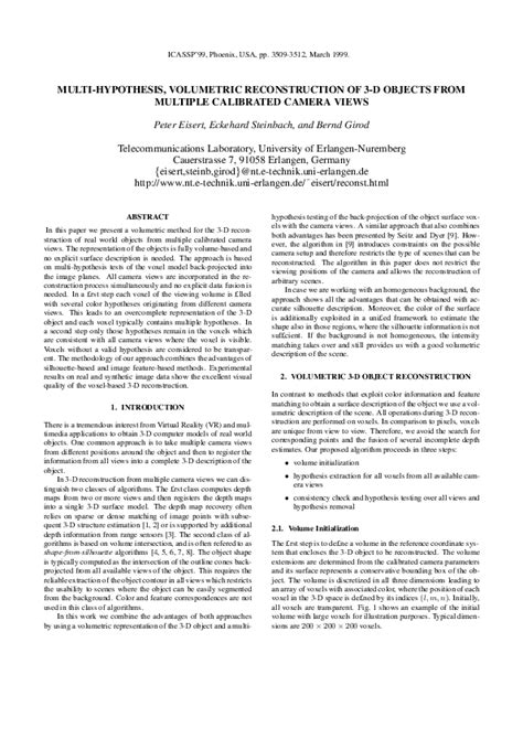 Pdf Multi Hypothesis Volumetric Reconstruction Of 3 D Objects From