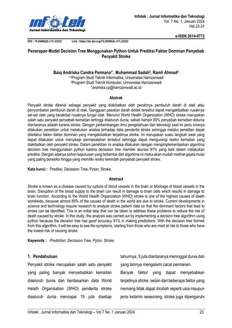 Pdf Penerapan Model Decision Tree Menggunakan Python Untuk Prediksi Faktor Dominan Penyebab