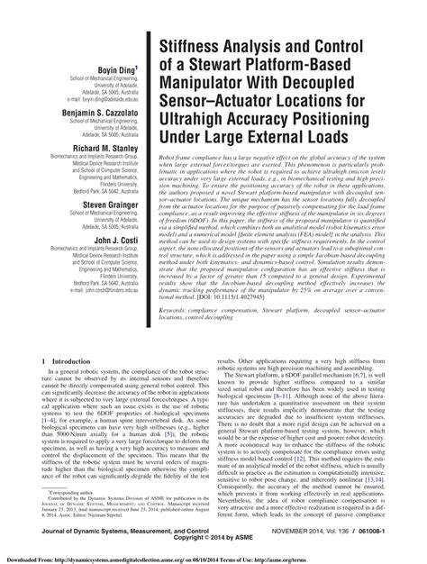 pdf stiffness analysis and control of a stewart platform based