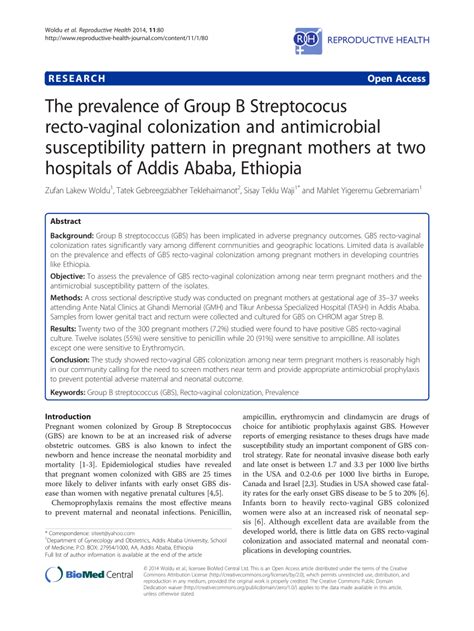 Pdf The Prevalence Of Group B Streptococus Recto Vaginal Colonization And Antimicrobial