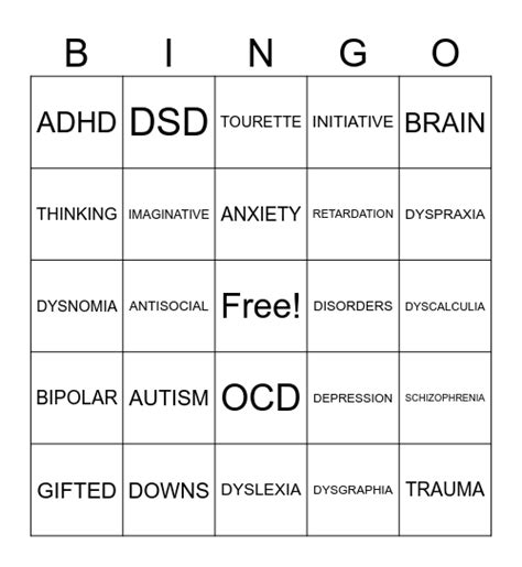 Neurodiversity Bingo Card