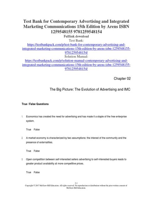 Contemporary Advertising And Integrated Marketing Communications 15th Edition By Arens Isbn Test