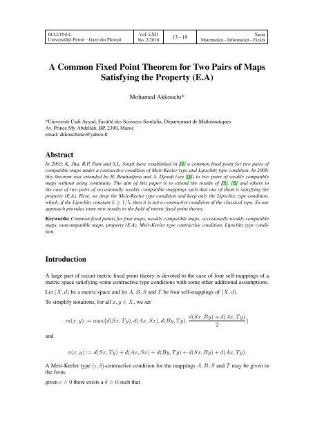 A Common Fixed Point Theorem For Two Pairs Of Maps Bmif