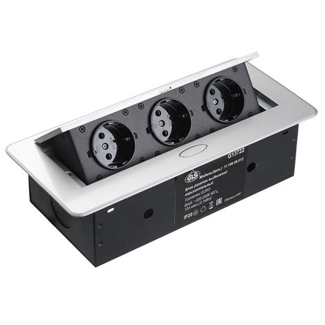 Блок розеток выдвижной, прямоугольный 3 розетки (Schuko), max 2700W ...