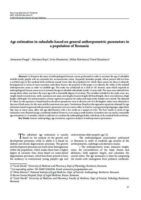Pdf Age Estimation In Subadults Based On General Anthropometric