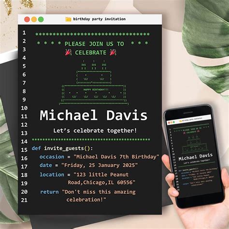 Editable Computer Birthday Invitation Computer Tech Coding Programming Birthday Party Invite