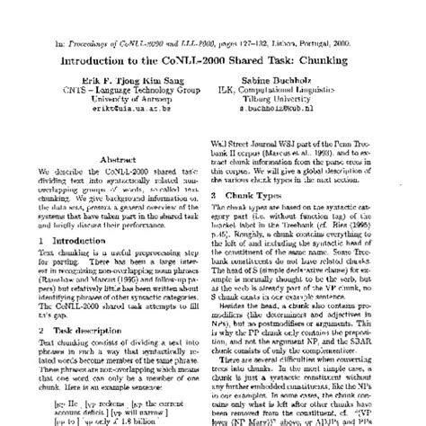 Introduction To The Conll 2000 Shared Task Chunking Acl Anthology