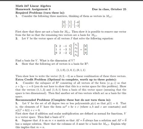 Solved Math 247 Linear Algebra Homework Assignment £8