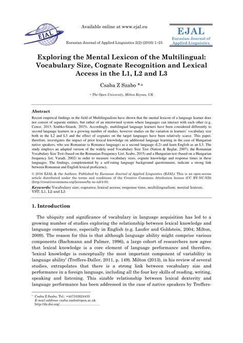 Pdf Exploring The Mental Lexicon Of The Multilingual Vocabulary Size