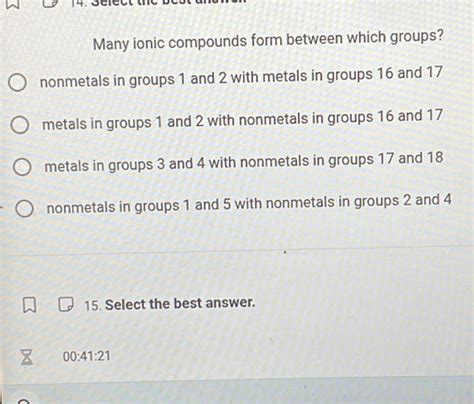Solved Many Ionic Compounds Form Between Which Groups Nonmetals In