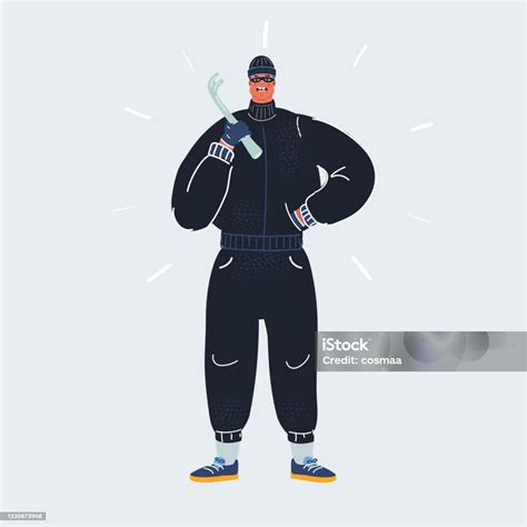 어두운 백라운드에 그의 손에 지렛대와 강도의 벡터 그림 만화 캐릭터 기술에 대한 스톡 벡터 아트 및 기타 이미지 기술 도적 강도 Istock