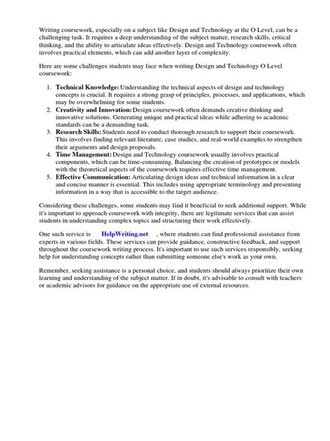 Design And Technology O Level Coursework Pdf Creativity Brand