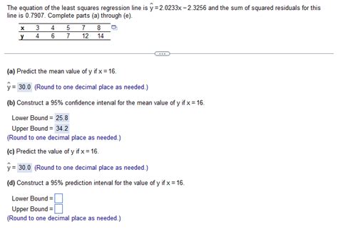 Solved The Equation Of The Least Squares Regression Line Is