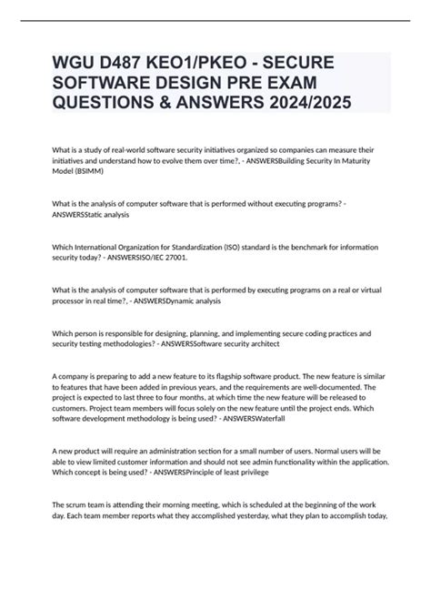 WGU D KEO PKEO SECURE SOFTWARE DESIGN PRE EXAM QUESTIONS ANSWERS WGU D