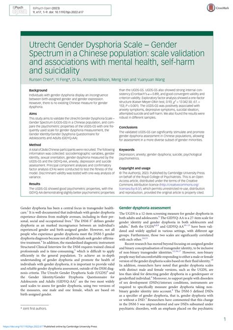 Pdf Utrecht Gender Dysphoria Scale Gender Spectrum In A Chinese