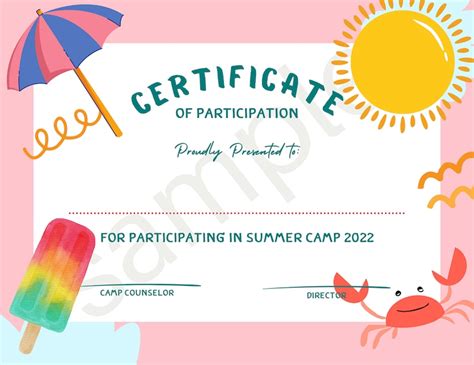 Summer Camp Completion Certificate Camp Certificate Summer Certificate Instant Download Etsy