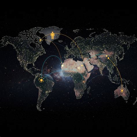 Global Network Connections Illuminated World Map In Space Stock