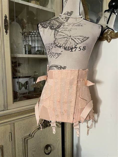 Vintage Antique 193040s Jacquard Side Fan Lace Up Girdle Corset Camp