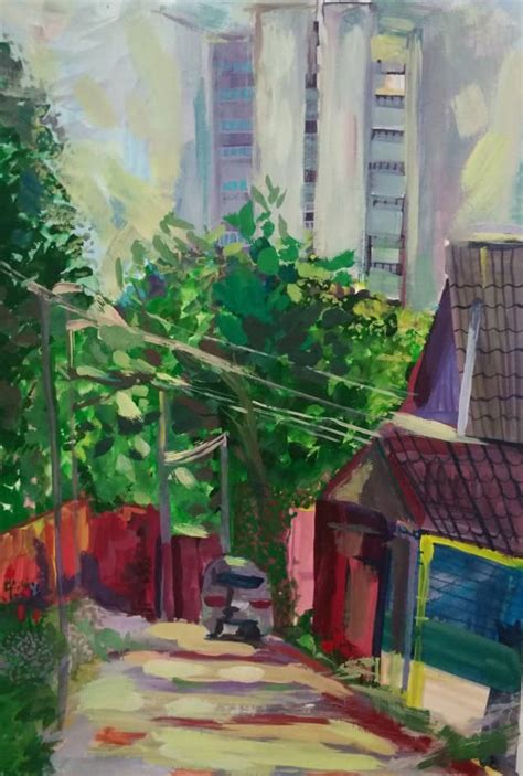 Картина «Этюд гуашью Во дворе Бумага Гуашь 2022 г