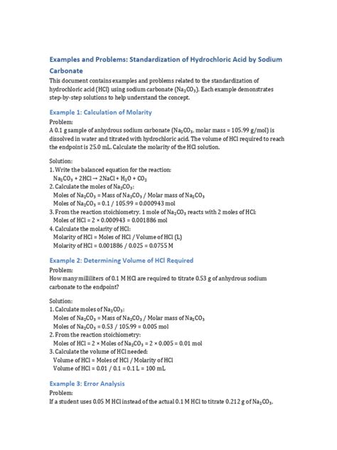 calculations standardization 1 pdf hydrochloric acid mole unit