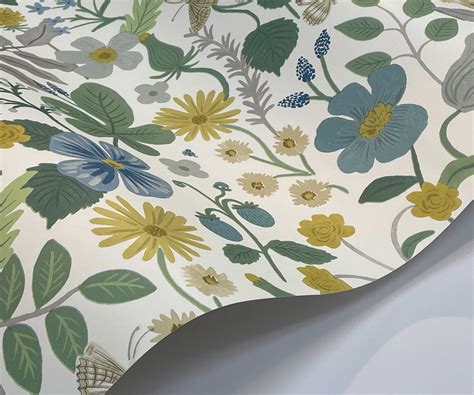Strawberry Fields Wallpaper Blue And Green Rifle Paper Co