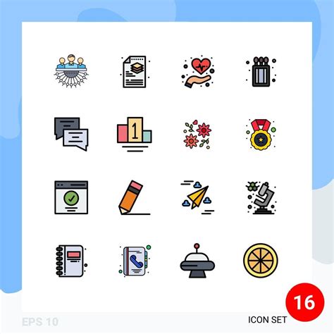Pictogram Set Of 16 Simple Flat Color Filled Lines Of Education Match Box Layers Fire Medicine