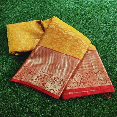 Weaving Wedding Wear Mustard Yellow Kanchipuram Pure Pattu Silk Saree ...