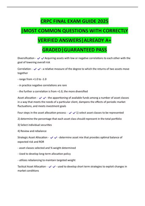 Crpc Final Exam Guide 2025 Most Common Questions With Correctly Verified Answers Already A