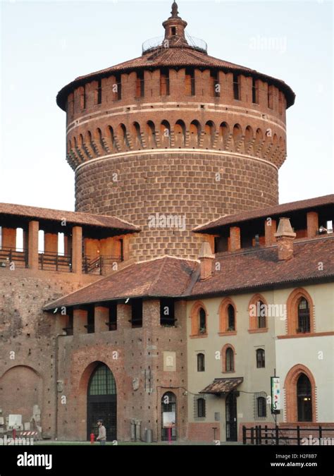 One Of The Towers And The Inside Buildings Of The Sforzesco Castle