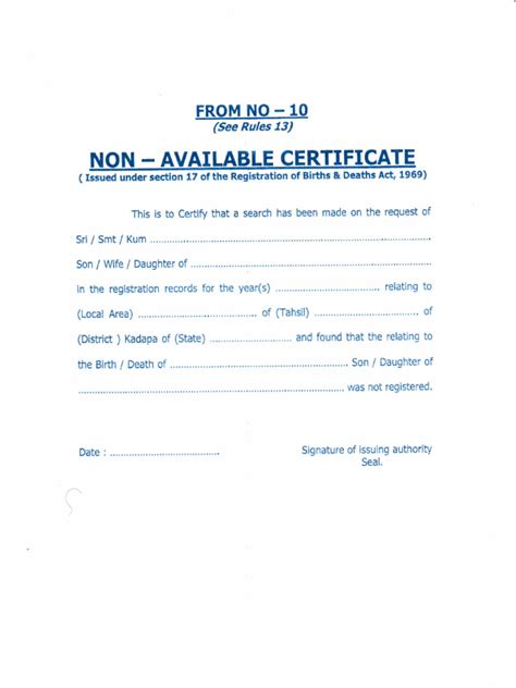 Non Availability Form Pdf