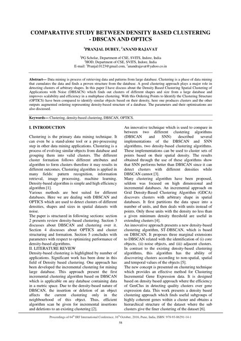 PDF COMPARATIVE STUDY BETWEEN DENSITY BASED CLUSTERING DBSCAN AND OPTICS