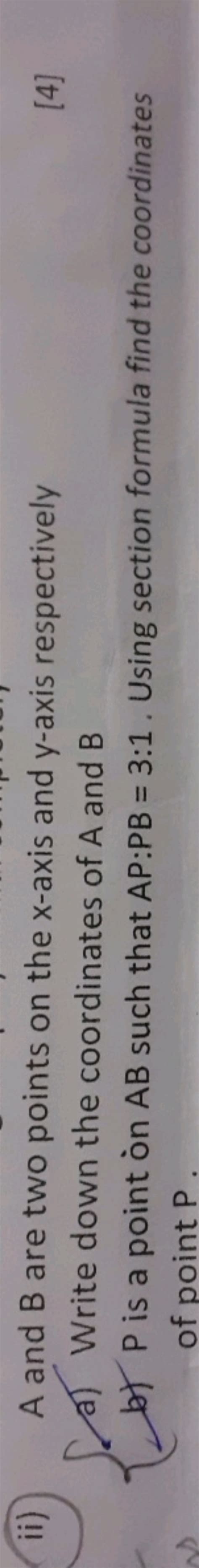 ii a and b are two points on the x axis and y axis respectively a write