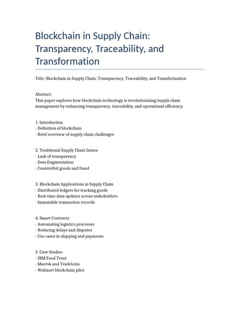 Blockchain In Supply Chain Transparency Traceability And Transformation Pdf