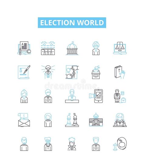 Election World Vector Line Icons Set Voting Polls Ballot Candidates Campaign Legislature