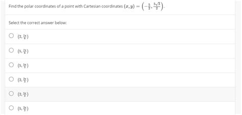 solved find the polar coordinates of a point with cartesian