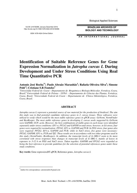 Pdf Identification Of Suitable Reference Genes For Gene Expression Normalization In Jatropha