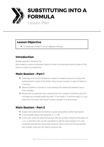 Expressions And Substitution Into Formulae Complete Unit Of Work Teaching Resources