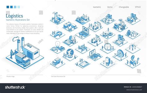 Logistic Distribution Business Isometric Illustrations Set Stock Vector Royalty Free