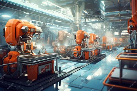 Premium Photo Robot Assembly Line In A Futuristic Factory Factory 3d Concept Automated Robot