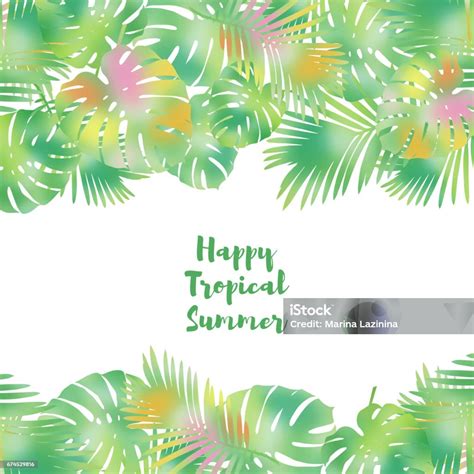 손바닥 여름 카드는 흰색 바탕에 나뭇잎 열 대 디자인입니다 0명에 대한 스톡 벡터 아트 및 기타 이미지 0명 녹색 러시아 Istock