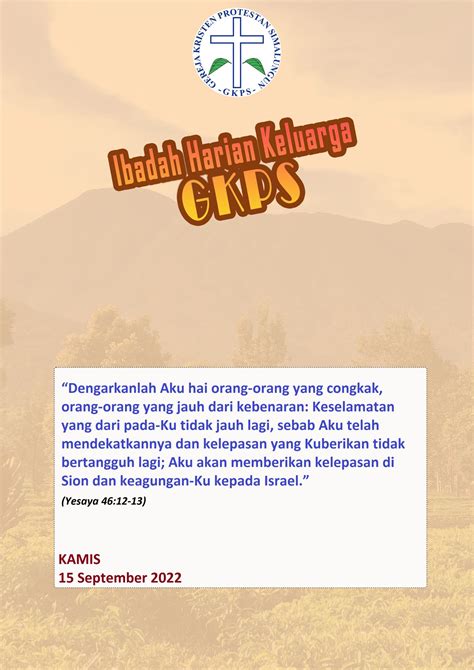 Ibadah Harian Keluarga Gkps Kamis 15 September 2022 Sinode Gkps
