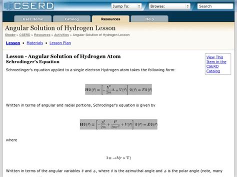 Physics Angular Solution Of Hydrogen Atom Lesson Plan For Higher Ed