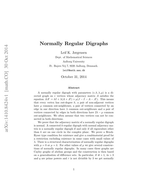 pdf normally regular digraphs