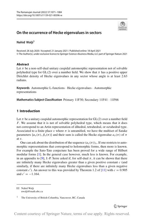 On The Occurrence Of Hecke Eigenvalues In Sectors