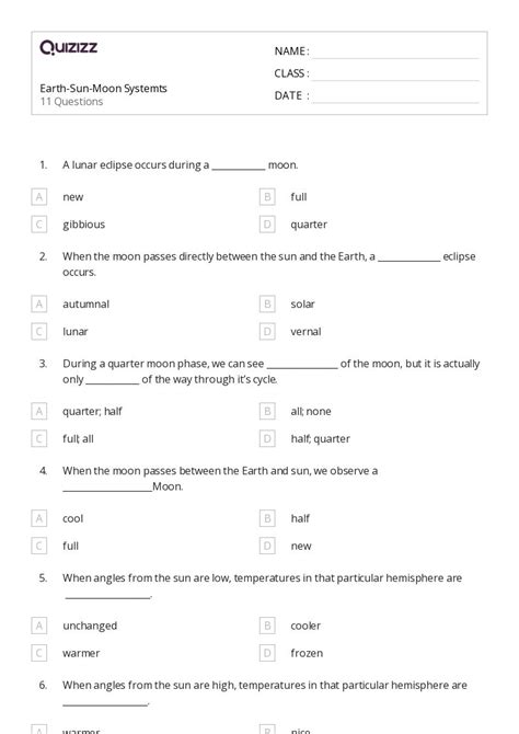 the sun earth moon system worksheets answers lesson 1
