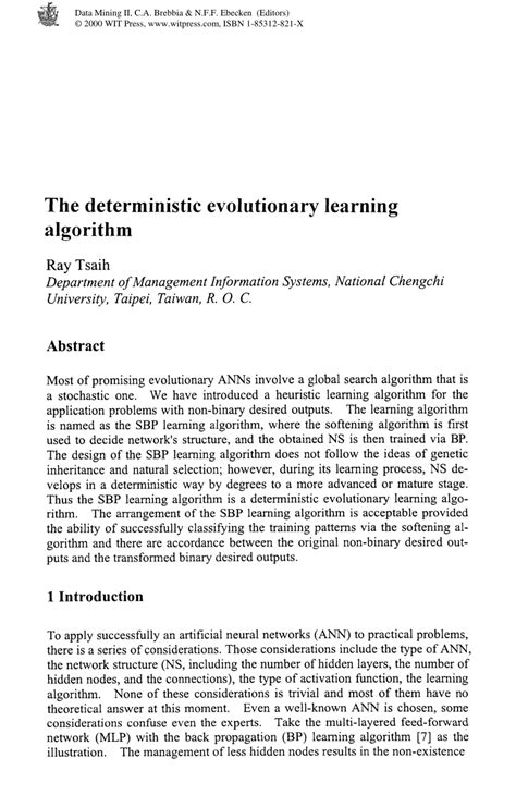 pdf the deterministic evolutionary learning algorithm