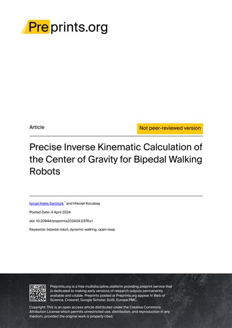 pdf precise inverse kinematic calculation of the center of gravity