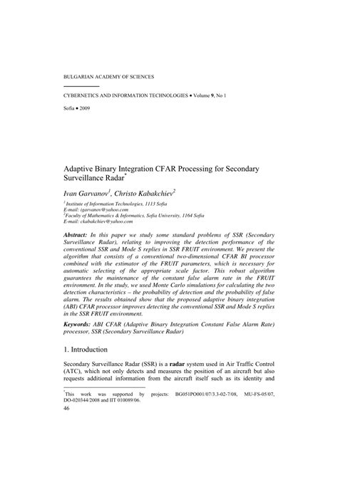 Pdf Adaptive Binary Integration Cfar Processing For Secondary