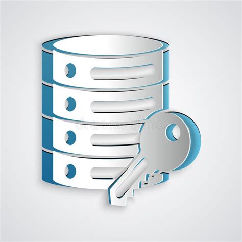 Paper Cut Server Security With Key Icon Isolated On Grey Background Security Safety